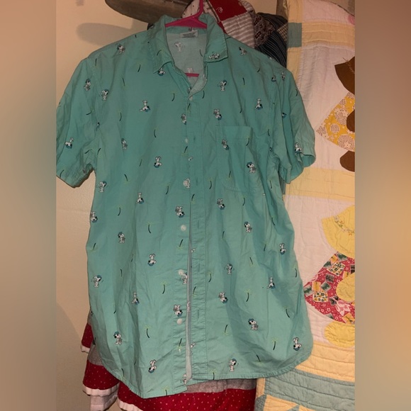 Peanuts | Shirts | Mens Peanuts Snoopy Green Button Up Shirt Short ...